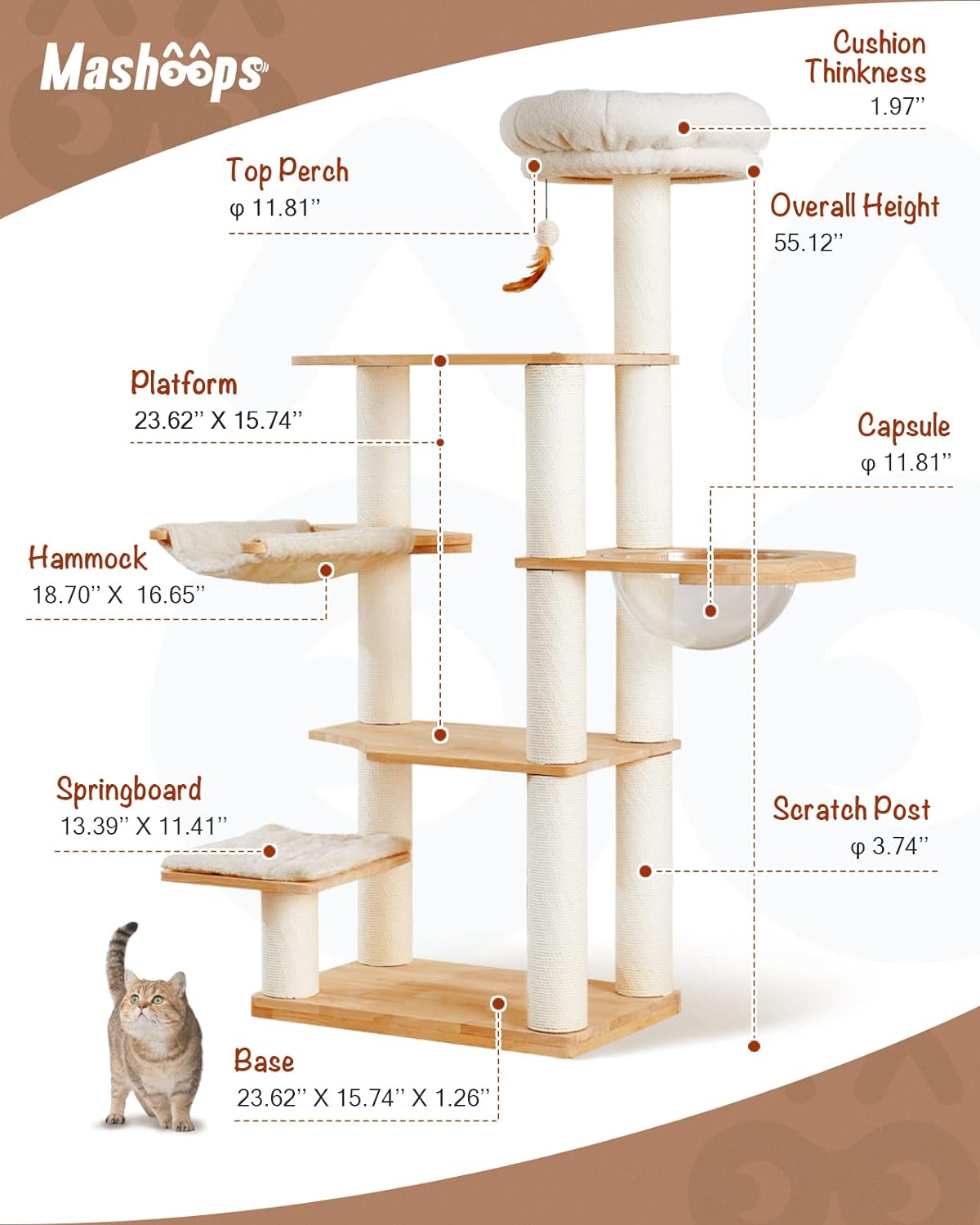 Wood Cat Tree for Indoor Cats with Cat Scratching - Mashoops Cat