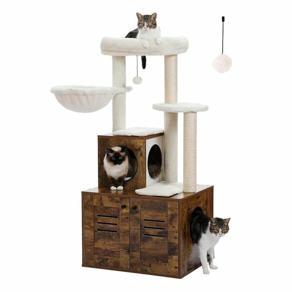 Wood Cat Tree with Litter Box & Condo for Maine Coon - Mashoops Cat