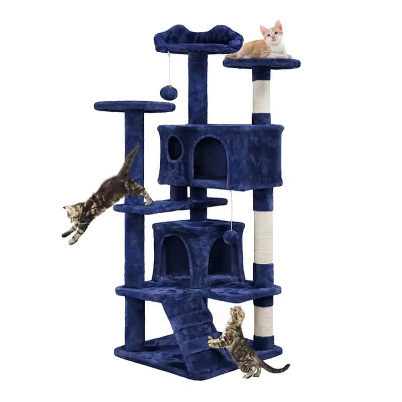 Large Blue Cat Tree 54.5"H Cat Furniture with Double Condo & Scratching ...