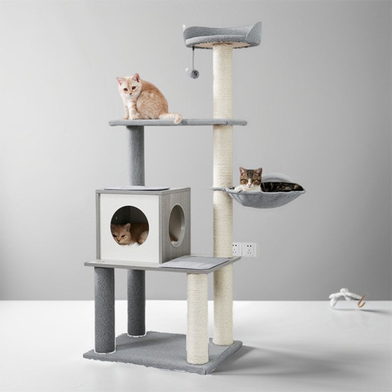 Modern Cat Tree with Padded Bed Cozy Condo and Soft Hammock - Mashoops Cat