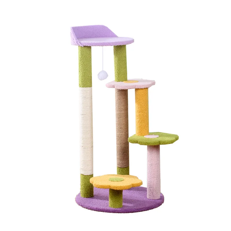 Colorful and Flower Style Stand Cat Tree with Platform & Scratching ...