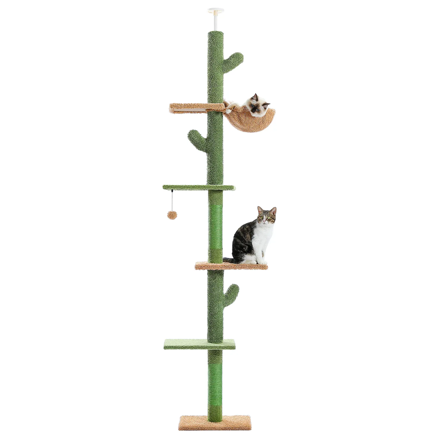 5-Tier Floor to Ceiling Cat Tree Tower Cactus Tall Climbing Tree with ...